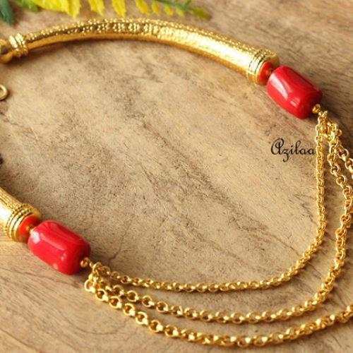 Red Coral designer handmade gold plated chain necklace at ₹3950 | Azilaa