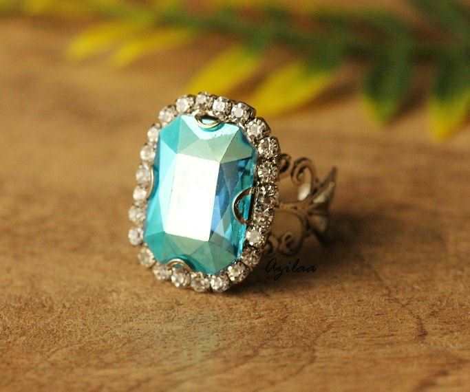 AB Blue Vintage style sapphire color crystal glass silver Ring at ?1450 ...
