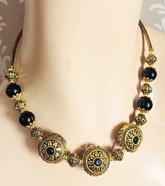 Antique golden BLACK handmade necklace set at ₹2950 | Azilaa