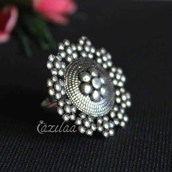 Artisan handcrafted Sterling silver adjustable ring at ₹4950 | Azilaa