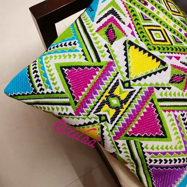 Aztec style bright green handloom handmade cushion cover 1 at ₹1150 ...