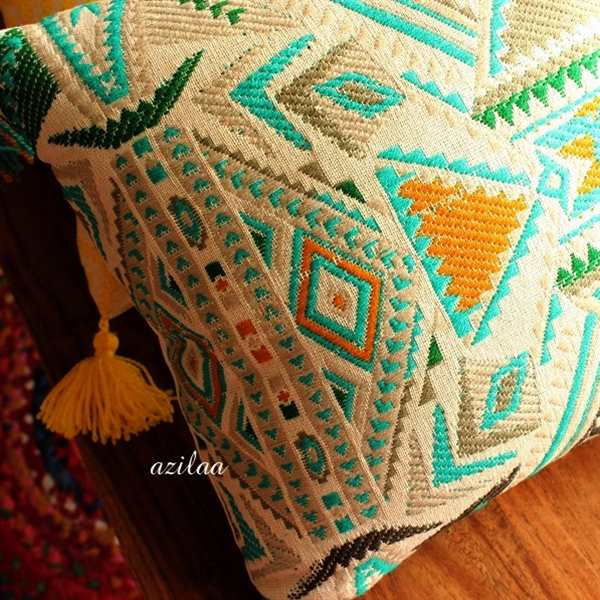 Aztec style blue handloom handmade cushion cover 1 at ₹850 | Azilaa