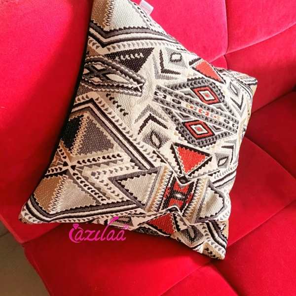 Aztec style grey handloom handmade cushion cover 18 Inch at ₹1100 | Azilaa