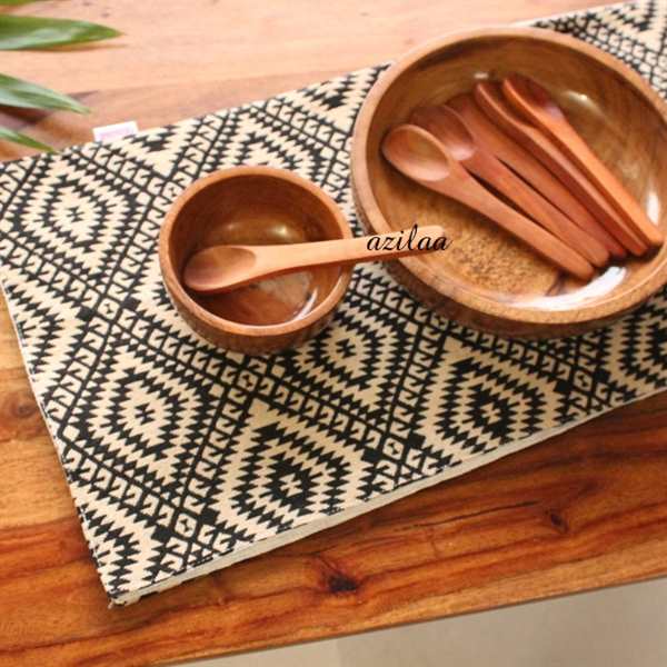 Black Aztec pattern cotton handloom handmade 1 table runner at ₹1550 ...