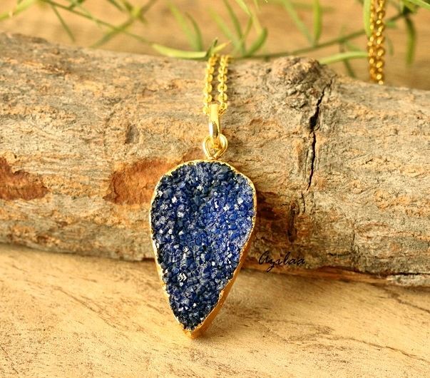 Blue Druzy gemstone gold plated pendant at ₹950 | Azilaa
