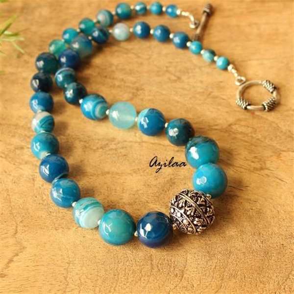 Custom Modern statement agate blue stone necklace set at ₹1955 | Azilaa