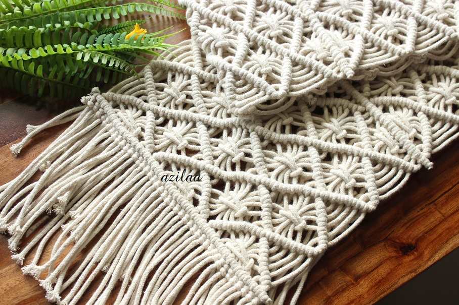 ECO friendly white cotton macrame handmade 1 table runner at ₹4550 | Azilaa