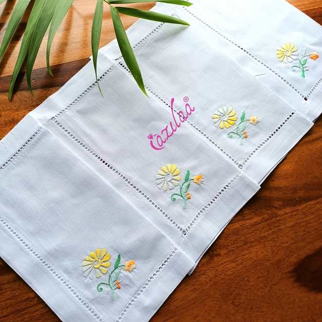 ECO friendly white cotton hand embroidery Flower napkins 04 at ₹1350 ...