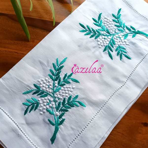 ECO friendly white embroidery cotton handmade 4 table mat at ₹2850 | Azilaa