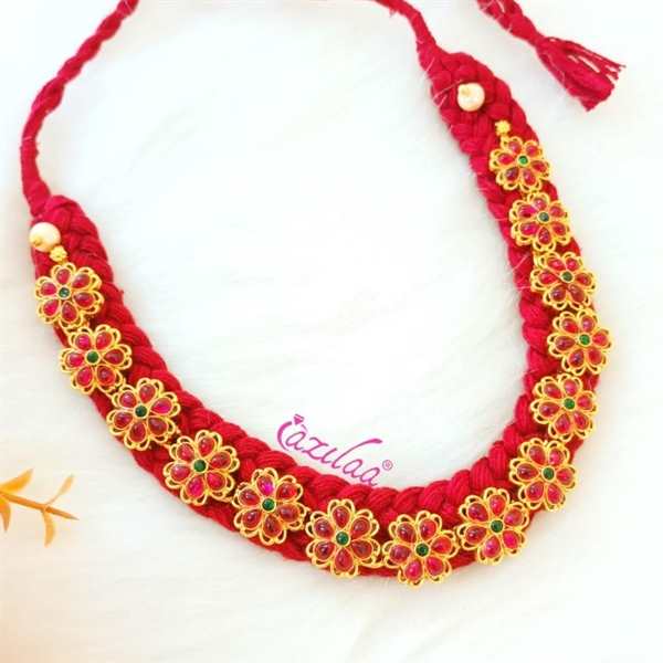 Ethnic Antique golden maroon choker necklace set at ?1950 | Azilaa
