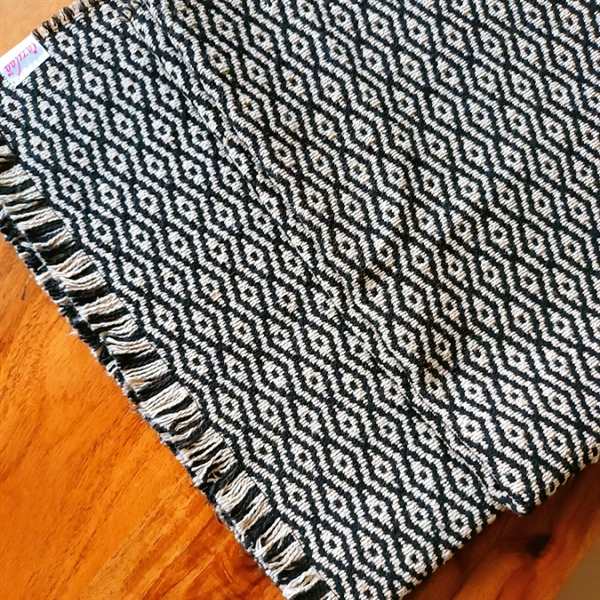 Geometric cream black pattern handloom handmade runner 1 at ₹1850 | Azilaa