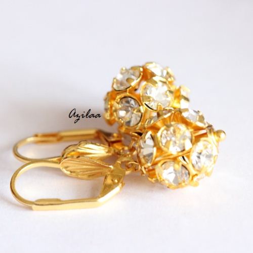 Gold crystal ball earrings at ?550 | Azilaa
