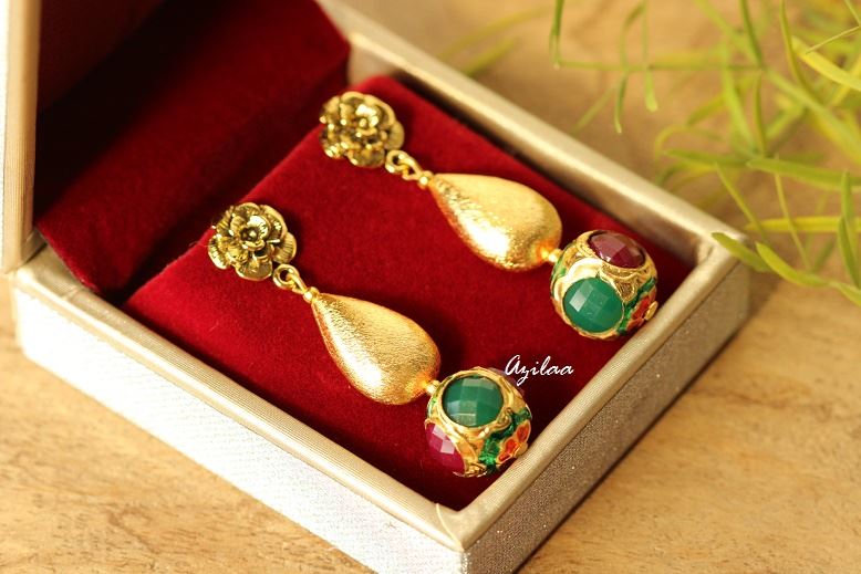 Golden Flower handmade post earrings at ?1250 | Azilaa