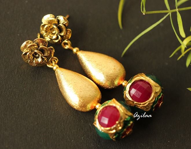 Golden Flower handmade post earrings at ?1250 | Azilaa