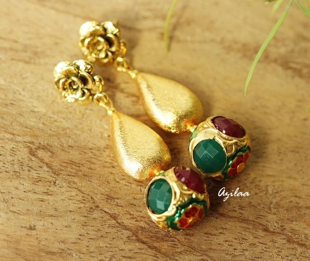 Golden Flower handmade post earrings at ?1250 | Azilaa