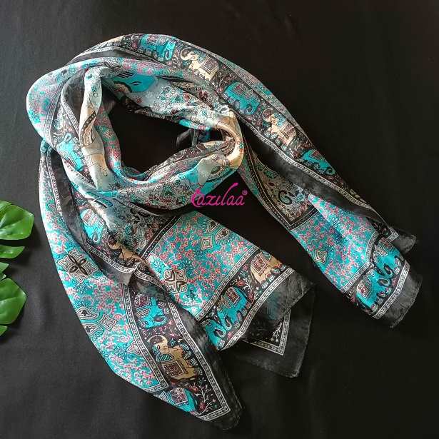 Gorgeous Black natural silk animal print scarf at ₹2450 | Azilaa