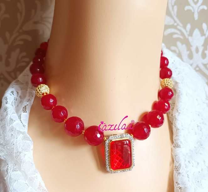 Gorgeous Maroon graduated gemstone necklace earrings set at ₹2950 | Azilaa