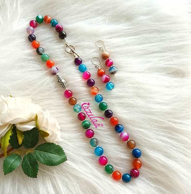 Gorgeous multi agate gemstone handmade necklace set at ?1950 | Azilaa