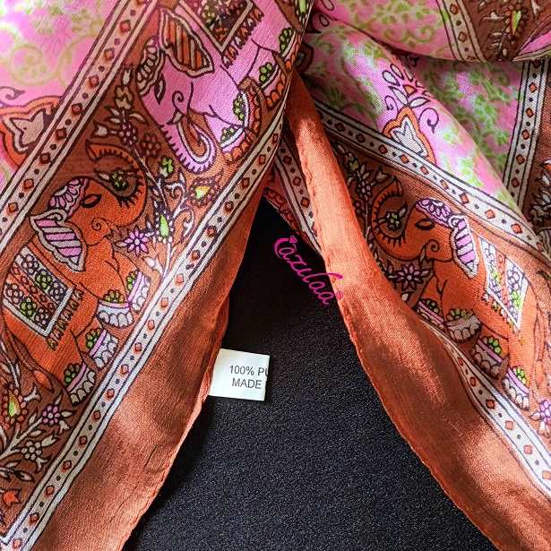Gorgeous brown and pink natural silk animal print scarf at ₹2450 | Azilaa