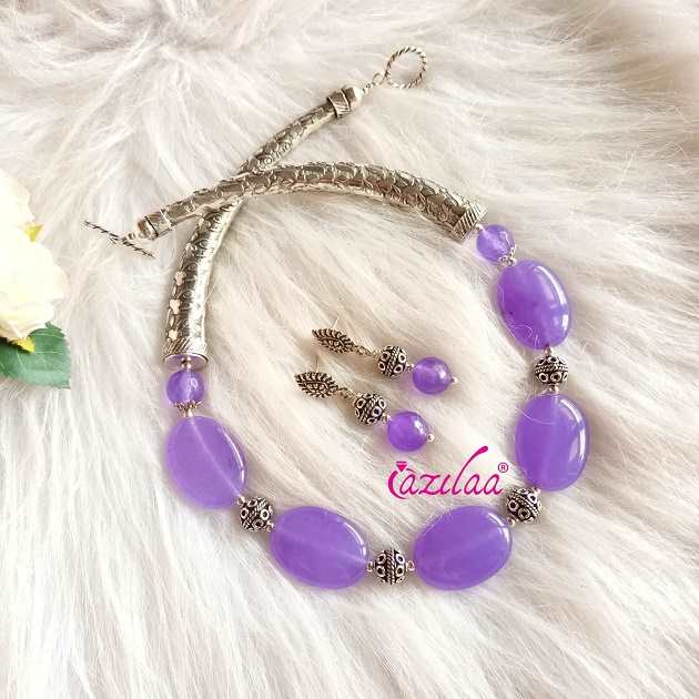Lavender gemstone necklace earrings at ₹3450 | Azilaa