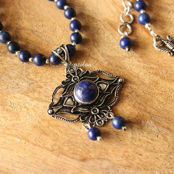 Ethnic oxidized silver Lapis lazuli gemstone Beaded necklace at ₹9500 ...