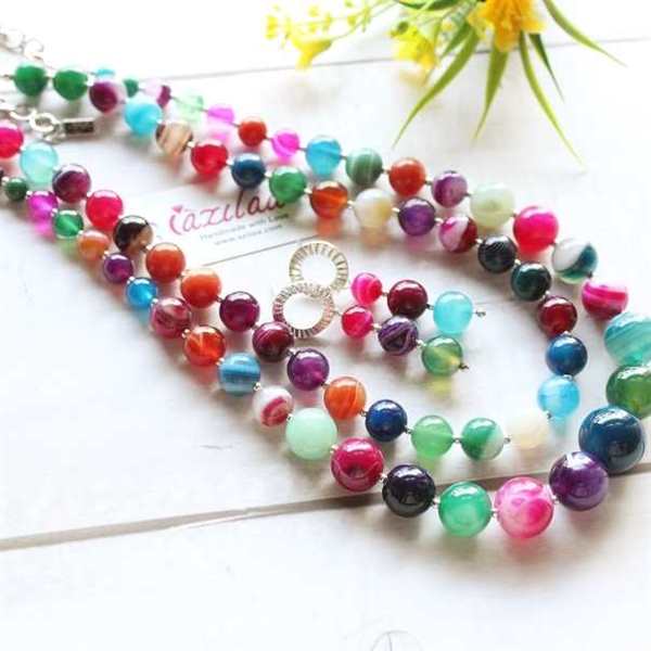 Custom Multi color necklace set and bracelet at ₹7150 | Azilaa