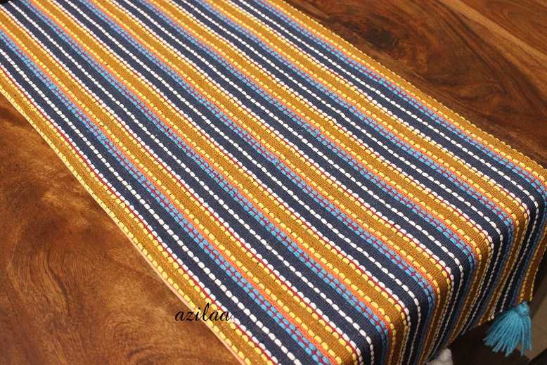 Multi color cotton handloom handmade 1 table runner at ?1595 | Azilaa