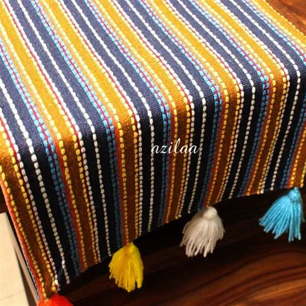 Multi color cotton handloom handmade 1 table runner at ?1595 | Azilaa