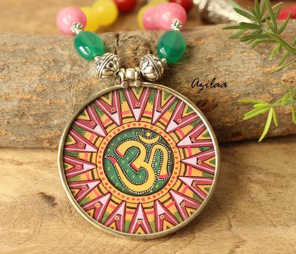 Om Bright colorful gemstone handmade necklace at ?2200 | Azilaa