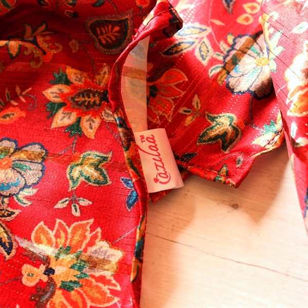 Premium red floral square satin golden scarf at ₹1850 | Azilaa