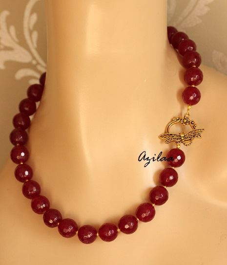 Reddish Maroon gemstone artisan handmade necklace set at ?2150 | Azilaa