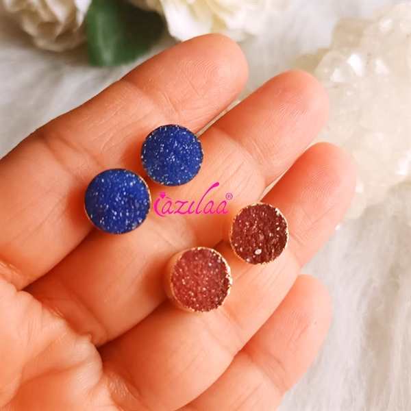 Rust color agate gemstone gold plated stud at ?1400 | Azilaa