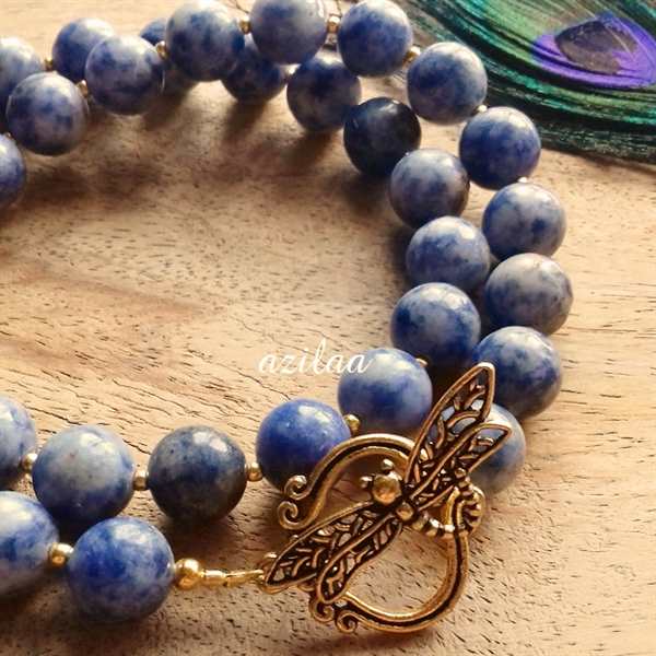 Sodalite healing stone necklace, beaded gemstone necklace at ₹1650 | Azilaa