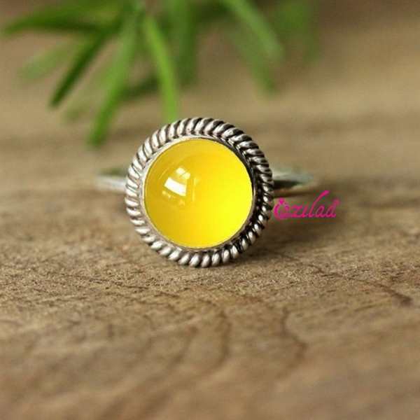 Yellow chalcedony Sterling silver gemstone handmade ring set at ₹11550 ...