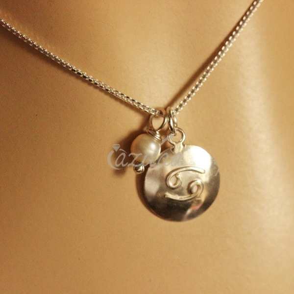 Zodiac cancer Sterling silver pearl charm Pendant at ₹2950 | Azilaa